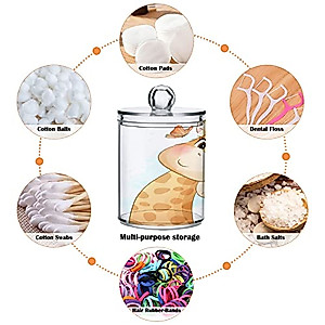 Kigai 2 Pack Apothecary Jars Cute Little Giraffe Qtip Holder Organizer Clear Airtight Container for Cotton Swabs Food Storage 14oz Plastic Jars with Lids