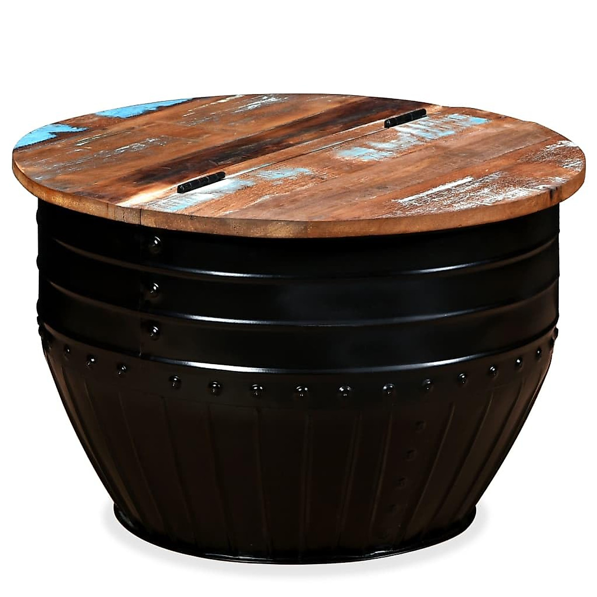 QJBSAVVA Coffee Table Solid Reclaimed Wood Black Barrel Shape,Living Room Furniture Side Tables Narrow Bedside Tables Suitable for Meeting Rooms, Reception Rooms, Offices