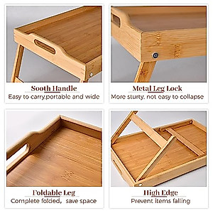 Bed Table Tray, Bamboo Bed Tray Table for Eating and Laptops, 19.7" x11.81'' Large Size Breakfast Food Tray Foldable Legs, Serving Tray with Handles for Sofa, Bed, Eating, Snacking and Working