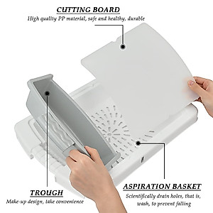 FOCCTS Multi-function Kitchen Cutting Board, Over the Sink Cutting Board with Strainer/ Colander, 3 in 1 Plastic Cutting Chopping Board with Drain Basket for Easier to Cut,Rinse,Hold and Drain Food
