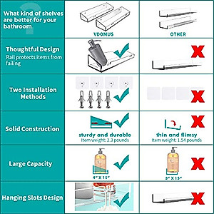 Vdomus Acrylic Bathroom Shelves 2-Pack, Wall Mounted Shower Shelve No Drilling Adhesive Thick Clear Storage & Display Shelves, Bathroom or Bedroom Organization (Upgraded)