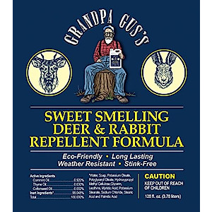 Grandpa Gus's Deer & Rabbit Repellent Spray with Extended Hose; Protects Garden & Yard, Sweet Smelling Formula with Natural Essential Oils, Weather-Resistant Stink-Free Long-Lasting Scent, 128 oz