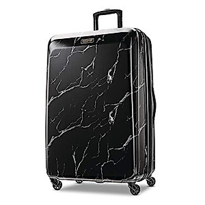 American Tourister Moonlight Hardside Expandable Luggage with Spinner Wheels, Black Marble, Checked-Large 28-Inch