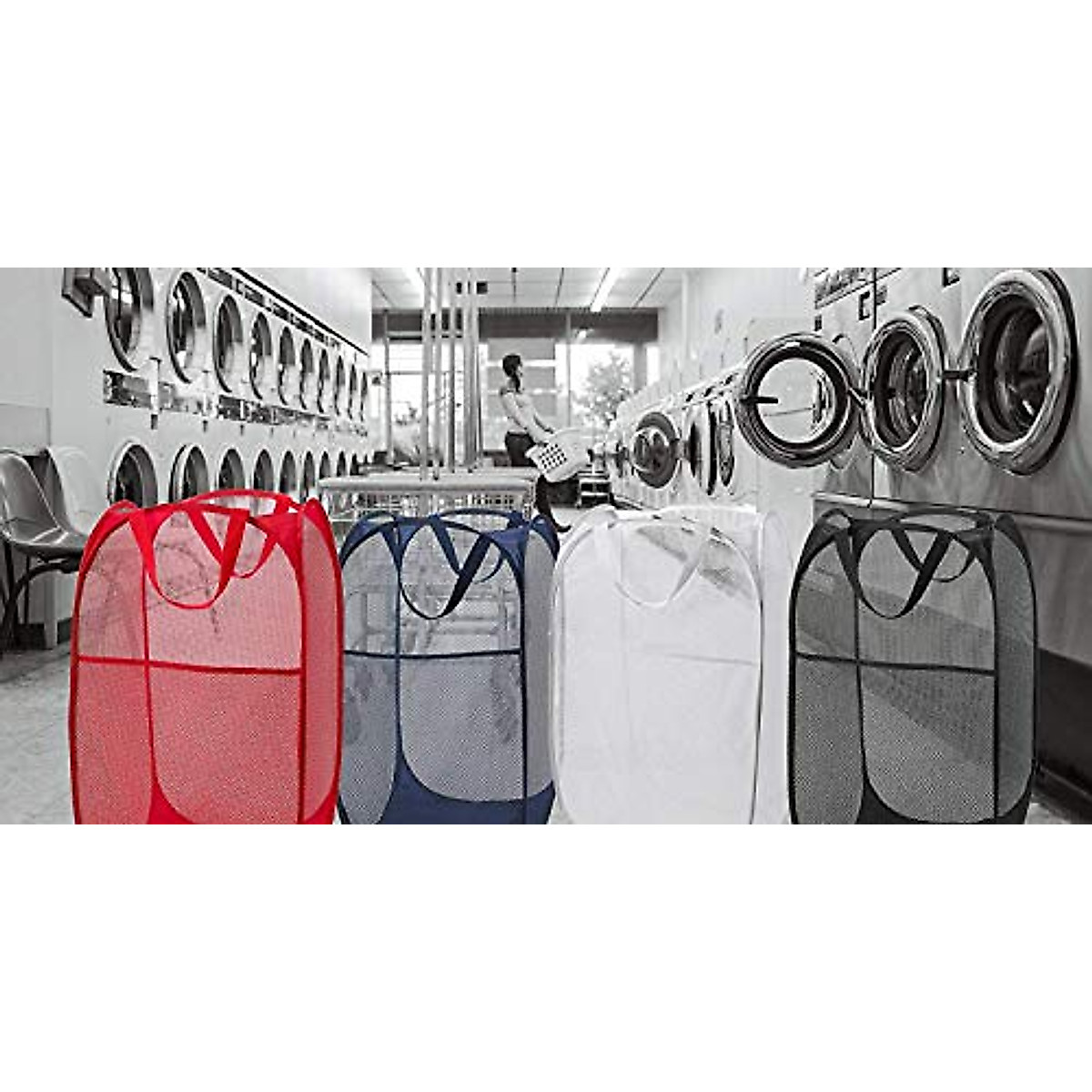 SunCaptor Mesh Popup Laundry Hamper - Portable, Durable Handles, Collapsible for Storage and Easy to Open. Folding Pop-Up Clothes Hampers are Great for The Kids Room, College Dorm or Travel. (Black)