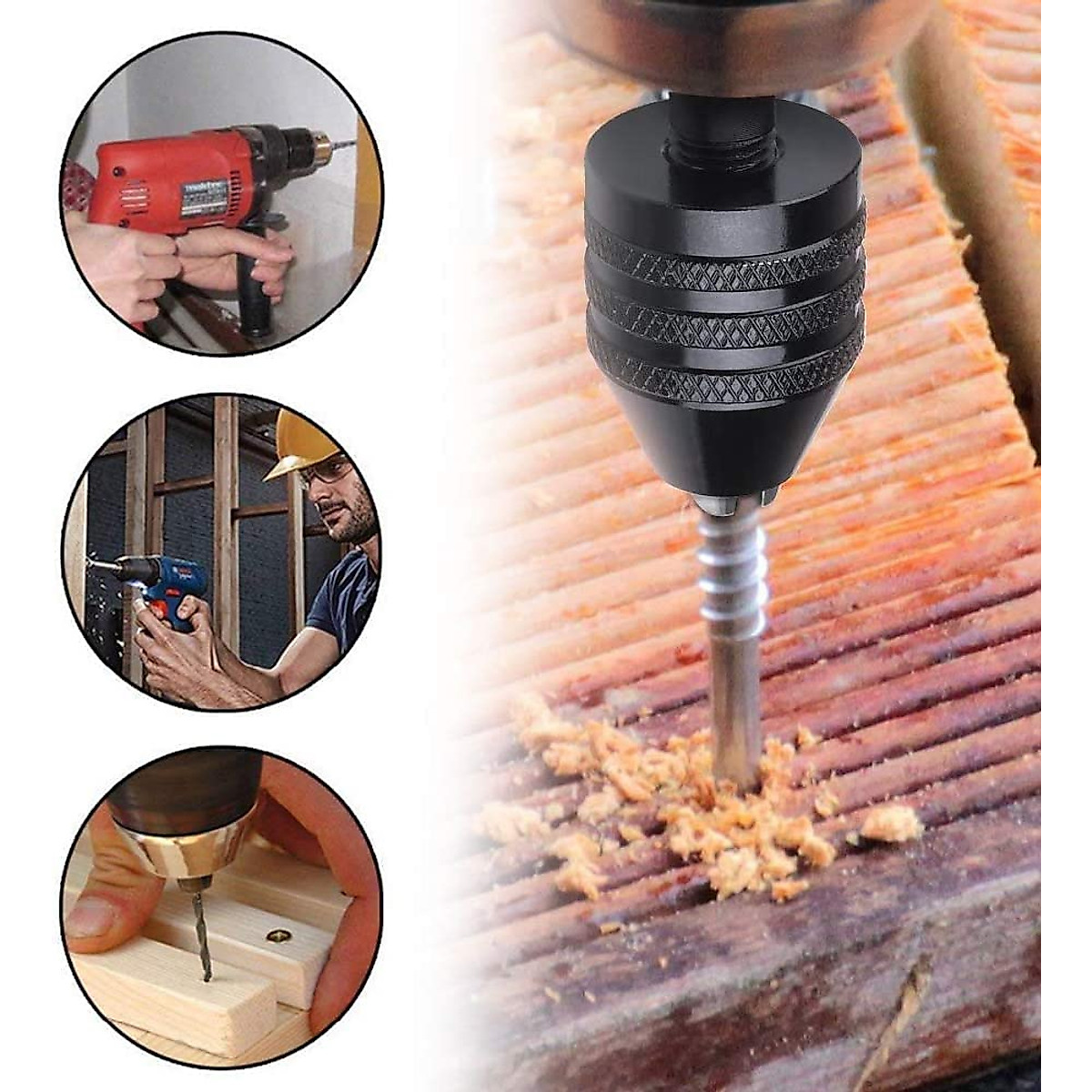 RZJZGZ 3 Pcs Keyless Drill Chuck Bit 1/4 Inch Hex Shank Keyless Drill Chuck Conversion Tool,0.3-6.5 mm&0.3-3.6 mm&0.8-8mm Quick Screwdriver Drill Adapter for Micro Drill Bit