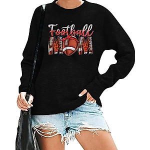 ALLTB Football Mom Sweatshirts for Women Football Graphic Print Pullover Sports Casual Crewneck Long Sleeve Shirt Black