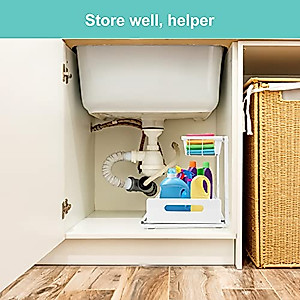 JOLIXIEYE Under Sink Organizer 2 Tier Under Kitchen Sink Organizer Pull Out Cabinet Organizer Multi-Purpose Under Cabinet Storage with Sliding Out for Laundry Bathroom Kitchen,White