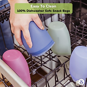 WeeSprout Reusable Snack Bags for Kids, LFGB Silicone Pouches for Toddlers, Easy Pinch Tops, Fit In Cup Holders for On-the-Go Travel, Self-Standing Design, Dishwasher Safe Reusable Bags, Set of 4