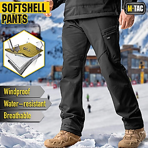 M-Tac Winter Tactical Pants for Men Softshell Insulated Fleece Lined Cargo Pants (Black, M)