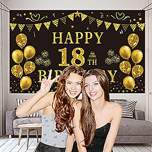 Trgowaul 18th Birthday Decorations for Men - Black Gold 18th Birthday Backdrop Banner 5.9 X 3.6 Fts Happy 18th Birthday Decorations for Boys Photography Supplies Background Birthday Party Decorations