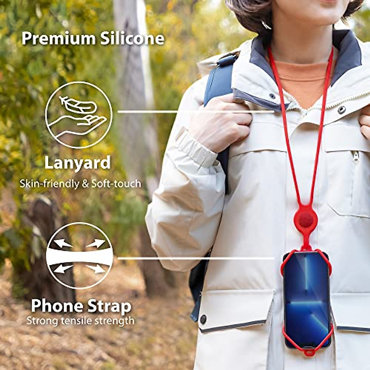 【Bone】 Universal Phone Lanyard for Around The Neck, Adjustable Silicone Neck Phone Holder, Cell Phone Lanyard Holder Compatible with iPhone 13 pro max &Most Smartphones 4.7"-7.2" (Black)