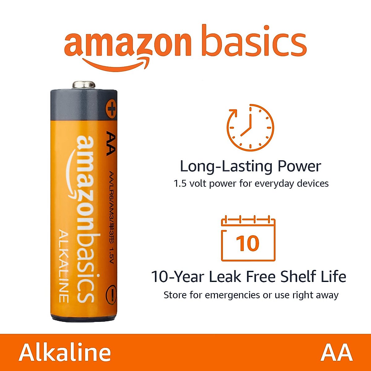Amazon Basics 48 Pack AA High-Performance Alkaline Batteries, 10-Year Shelf Life, Easy to Open Value Pack