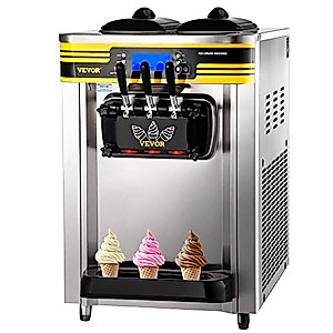 VEVOR Soft Serve Ice Cream Maker, 2350W Commercial Ice Cream Machine 5.8-7.9 gal per hour, Puffing & Shortage Alarm, Countertop Soft Serve Maker for Restaurant Home Party, Silver