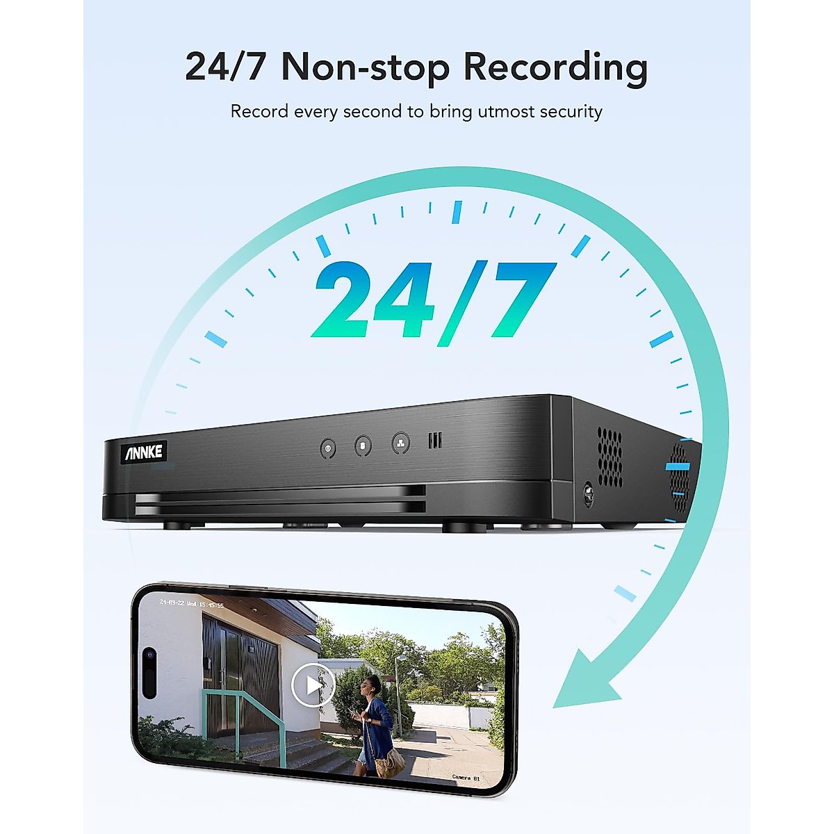 ANNKE 16-Channel HD-TVI 1080P Lite Security Video DVR, H.265+ Video Compression for Bandwidth Efficiency, HDMI and VGA Outputs Both Support Up to 1080P, Remote Access, Email Alarm, NO HDD