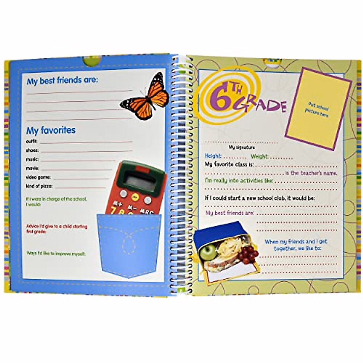 PI Kids School Memory Book Album Keepsake Scrapbook Photo Kids Memories from Preschool Through 12th Grade with Pockets for Storage Portfolio + Bonus 12 Slots to Paste Pictures - of School Pictures