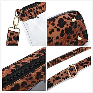 LOXOMU Clear Purses for Women Stadium, Leopard Print Clear Crossbody Bag, Clear Bag and Handbag with Adjustable Shoulder Strap for Work, Travel, Concerts (Brown)