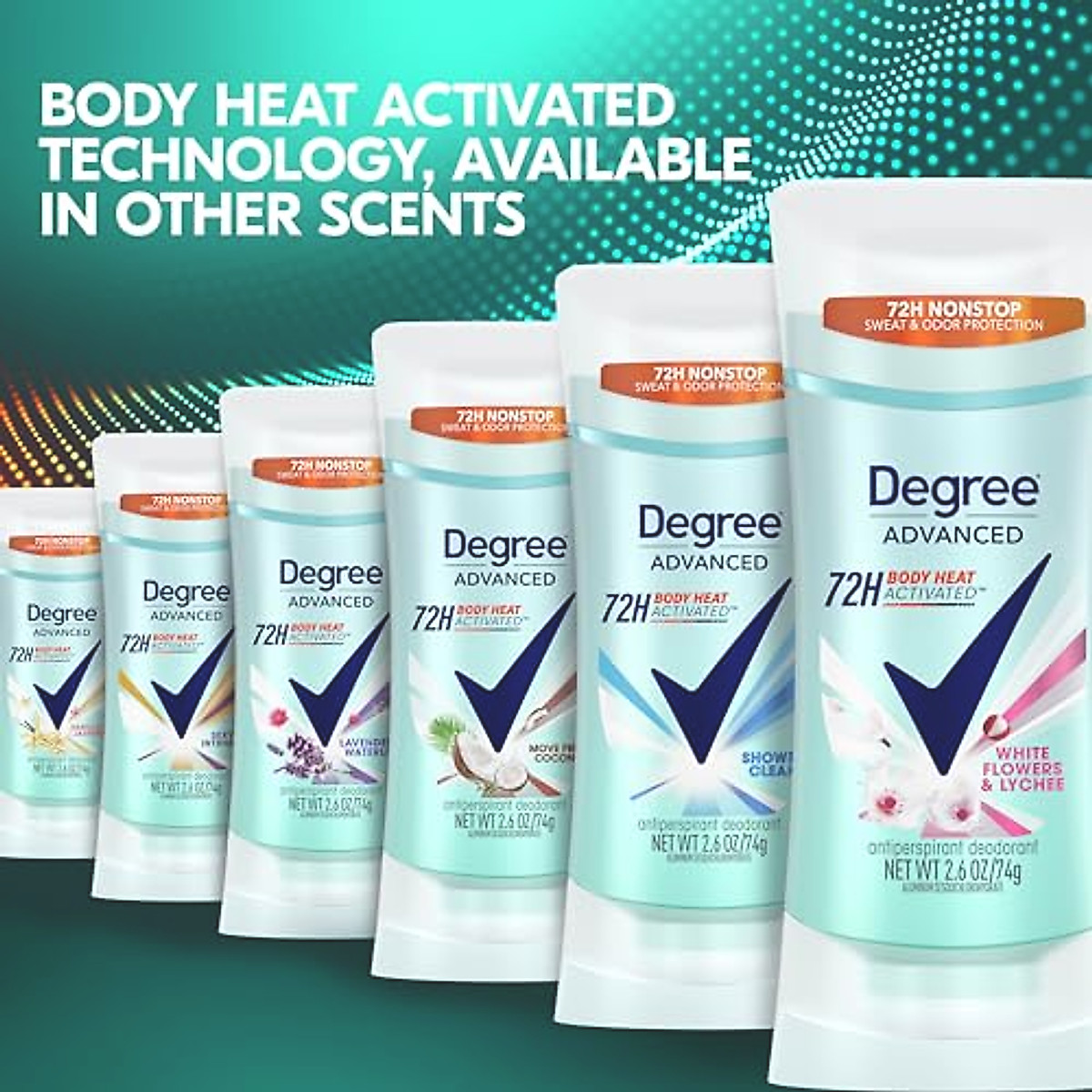 Degree Advanced Protection Antiperspirant Deodorant White Flowers & Lychee for 72-Hour Sweat & Odor Control for Women, with Body Heat Activated Technology, 2.6 oz
