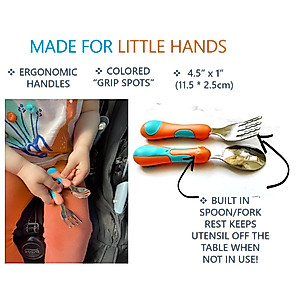 Toddler Utensils - Kids Silverware Set with Travel Case x 3 - Stainless Steel Forks Spoons for 1 2 3 4 Year Old. Metal Lunch Cutlery for Children Girls, Round Handle for Lunch-Box, 6 Pieces Pink Blue