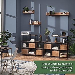 ClosetMaid Ladder Step Bookcase, 4 Tier, 5 Shelves, Display Shelf for Living Room or Office, Industrial Black Metal and Wood, Weathered Gray