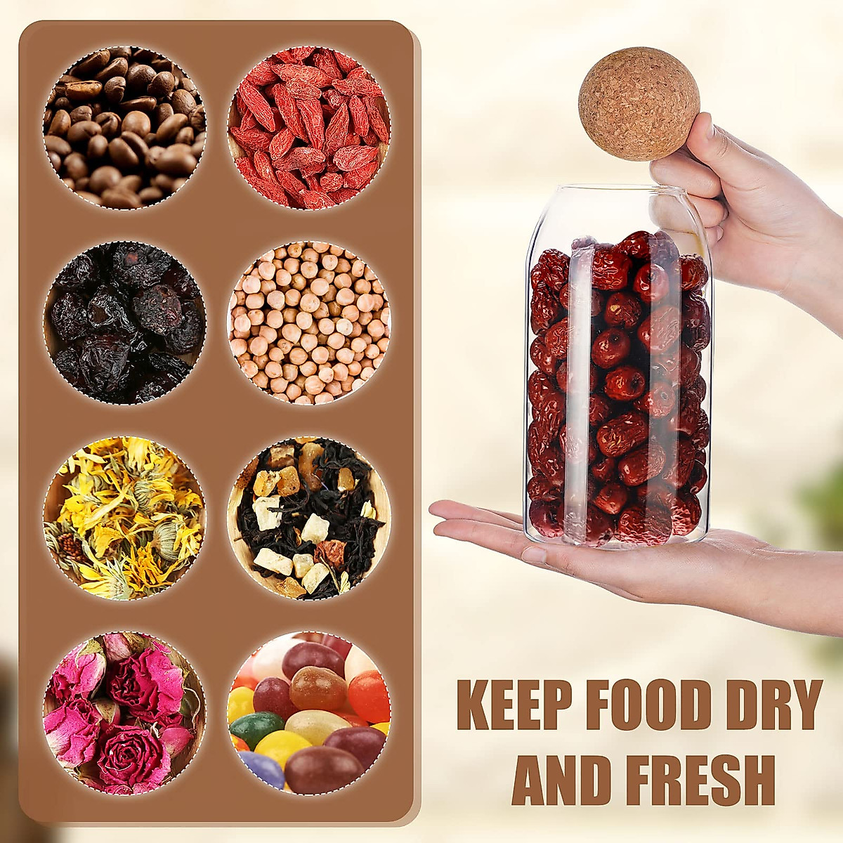 3 Pcs Glass Jar Storage Container with Ball Cork Decorative Round Organizer Bottle Sealed Canister Jar with Airtight Seal Wooden Lid for Food Coffee Bean Candy Biscuits Spice(800 ML/ 27 Oz)