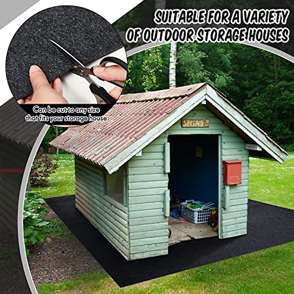 Haull 8.2 x 8.2 ft Outdoor Storage Shed Floor Mat Waterproof Outdoor Carport Mat Thickened Soft Patio Furniture Mat Washable with Non Slip Backing, Storage Shed Not Included