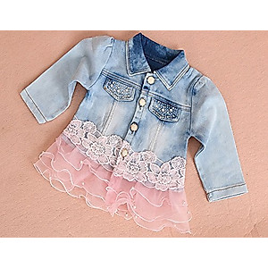 Yao Baby Girls Denim Clothing Sets 3 Pieces Sets T Shirt Denim Jacket and Jeans