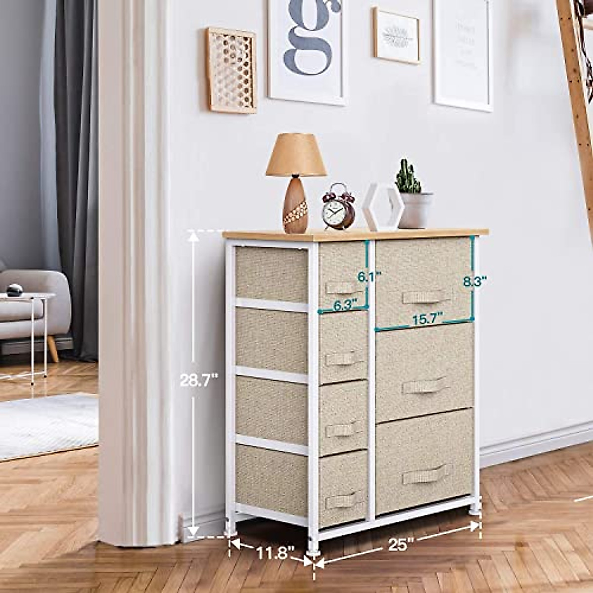 Pipishell 7 Drawer Fabric Dresser Storage Tower, Dresser Chest with Wood Top and Easy Pull Handle, Organizer Unit for Closets, Bedroom, Nursery Room, Office