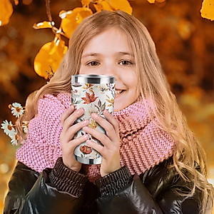 Zzkol Fall Maple Leaves Flower Tumbler with Lid and Straw, Autumn Rose Floral Stainless Steel Travel Coffee Cup, 20oz Farmhouse Double Wall Vacuum Insulated Mug Thanksgiving Gifts