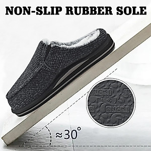 ONCAI Mens Slippers with Orthotic Arch Support,Cotton-Blend High-Density Memory Foam Plantar Fasciitis House Slippers Warm Stripe Faux Fur Clogs Slip-on Indoor Outdoor Rubber Sole BlackSize 10