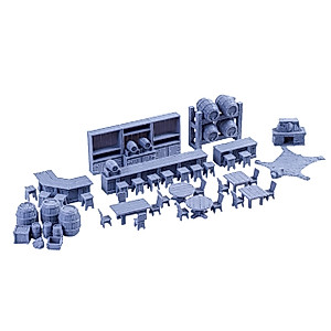 Tavern Bar Furniture Set DND Terrain 28mm for Dungeons and Dragons, Pathfinder, Warhammer 40k, RPG, Miniatures, Age of Sigmar, Tabletop, D and D Gifts
