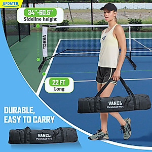 VANCL Badminton Pickleball Net with Wheels Movable, Deluxe Heavy Duty Pickleball Net System 22 Feet Pickleball Net for Driveway, Adjustable Strong Nylon Net Pickleball Net Portable Outdoor