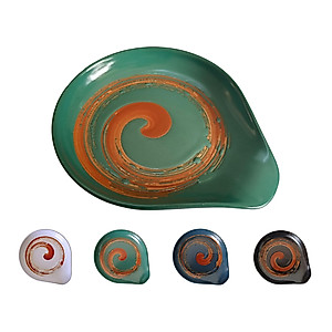 Homyne Ceramic Spoon Rest for Stove Top, Hand Painted Brown Swirl Spoon Rest for Kitchen Counter, Retro Cooking Spoon Holder for Kitchen Counter, Utensil Rest for Spatula Ladle or Tong (Grass Green)