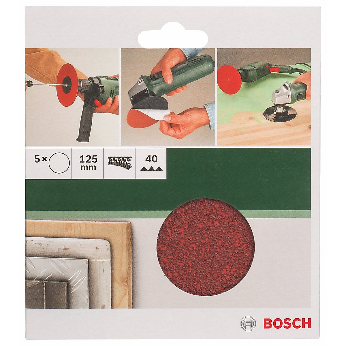 Bosch Home and Garden 2609256B42 5-Piece Sanding Sheet Set for Angle Grinder and Drill 125, 40