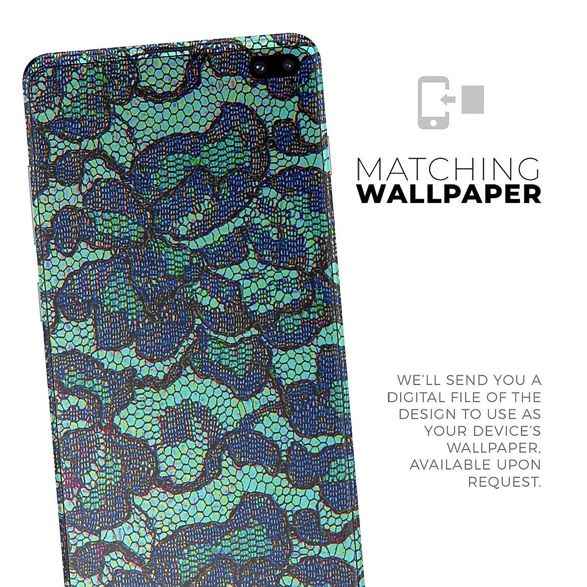 DesignSkinz Blue & Teal Lace Texture Protective Vinyl Decal Wrap Skin Cover Compatible with The Samsung Galaxy S20 (Screen Trim & Back Glass Skin)