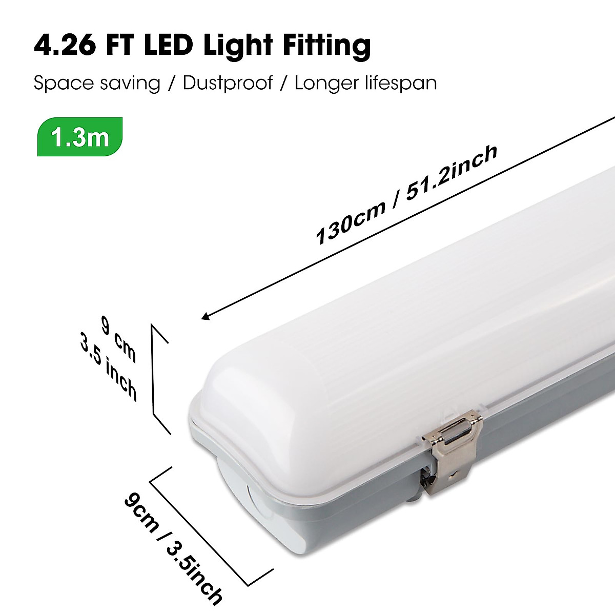 JUERLEN 4FT LED Vapor Tight Light，40W Waterproof Fixture，4400lm，5000K，Commercial Waterproof Shop Light for Car Wash, Walk in Freezer, High Efficiency,Walk in Freezer,IP66, 2 Pack