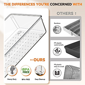 Criusia LARGE Drawer Organizer, 8 Pack Clear Plastic Kitchen Drawer Organizer Dividers, Perfect 4 Sizes Organization and Storage Bins for Organizing Bathroom, Makeup Vanity, Kitchen, Office