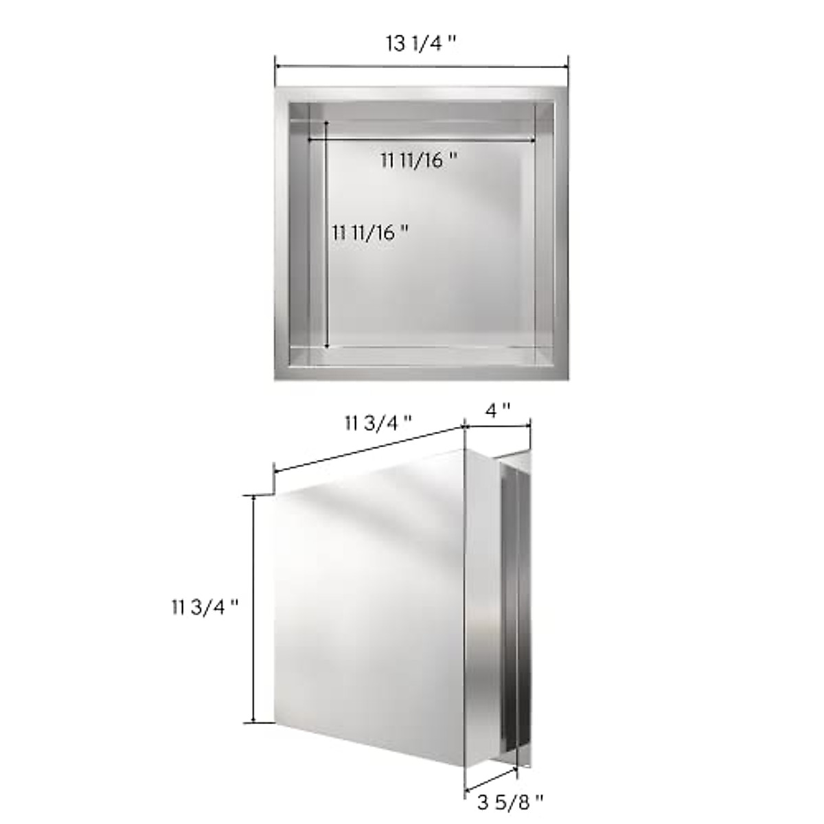 Odass | Shower Niche | 12" X 12" | NO Tile Needed | Square Stainless Steel #304 Niche | Brush Recessed Single Shelf Organizer | Bathroom Storage for Shampoo Bottle