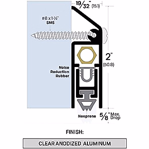 Fire Rated/Light Duty/Surface Mounted Automatic Door Bottom (7123CA) with Solid Rubber Extrusion, SMS # 6 x 1'' Supplied, (48'' L x 19/32" W x 2" H)