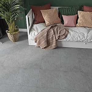 VaryStyle 20 Pack Waterproof Vinyl Flooring Tiles 12"x12" Classic Grey Concrete Peel & Stick Self Adhesive Removable Tiles for Kitchen, Basement, Bedroom