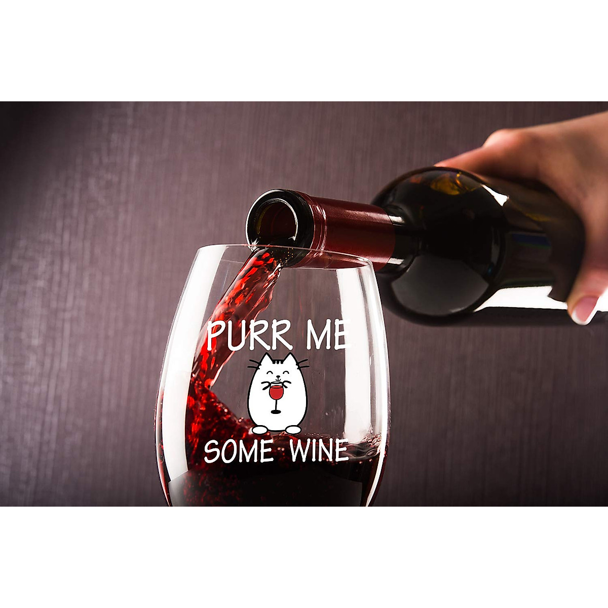 Purr Me Some Wine 15oz Stemless Crystal Wine Glass - Best Cat Mom Sarcastic Ideas - Funny Animal Wine Lover Accessories - CBT Wine Glasses