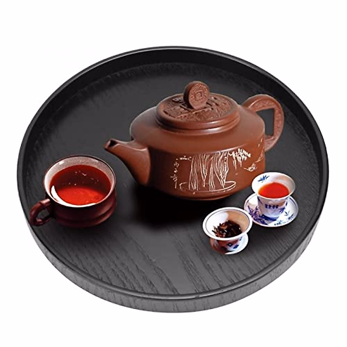 GEEKLLS Breakfast Tray Round Wooden Food Fruit Serving Tray Service Plate Bed Food Tray Breakfast Trays for Home Kitchen Wood Pan Plate