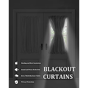 LEOSUCRE Blackout Door Curtains for Doorway Privacy, Christmas French Door Curtain Thermal Insulated Curtains for Front Door Rod Pocket Glass Door Panel 54x72in Cold Winter Snowflakes Blue Backdrop