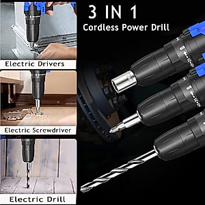 21V Cordless Drill Set, Electric Power Drill with 1 Battery and Charger, 3/8'' Keyless Chuck, 45Nm, 25+1 Torque, 2 Variable Speeds,26pcs Drill Bits & LED Electric Drill Set for Home and Garden DIY