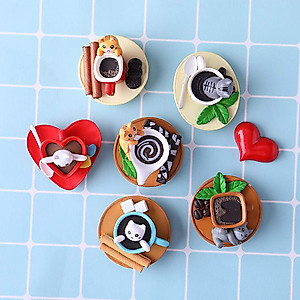 Cool Lemon Funny Cute Set of 6 3D Coffee Cats Strong Refrigerator Fridge Magnets Sticker, Kitchen Office Decoration for Whiteboard, Notes, Calendar, Notepad Gift for Kids Toddlers Adults Baby