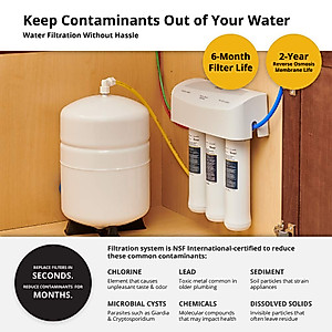 Whirlpool WHER25 Reverse Osmosis (RO) Filtration System With Chrome Faucet | Extra Long Life | Easy To Replace UltraEase Filter Cartridges, White