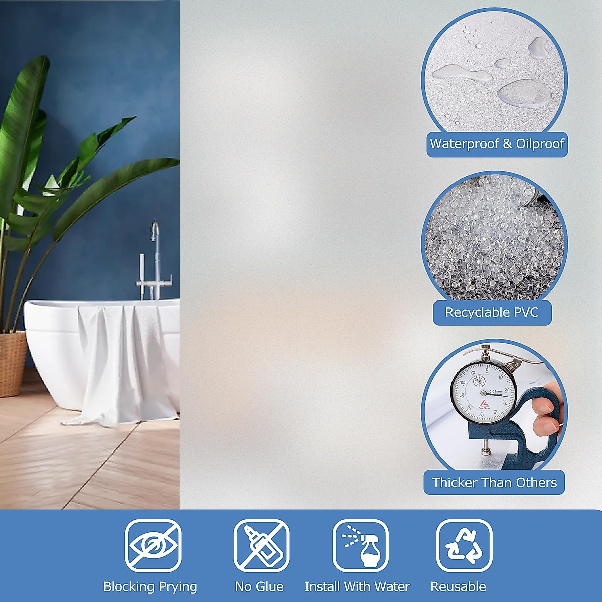 HIDBEA Frosted Window Privacy Film - Non Adhesive Static Cling Glass Stickers Sun UV Blocking Heat Control Door Covering Decals for Home Office, 23.6 x 78.7 Inch