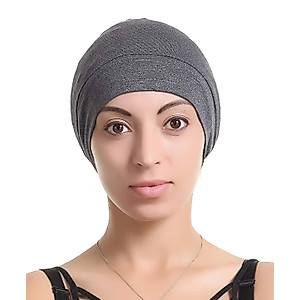 Satin Bonnet Hair Wrap for Sleeping - Hat for Curly Hair and Braids Adjustable Stay on Lined Silk Bonnets Scarf Hair Cover for Lady Lightweight Light Thin Jersey Chemo, Gifts for Women Dark Grey
