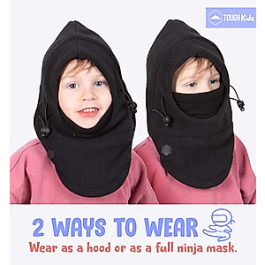 Tough Headwear Kids Winter Hat with Mask - Ski Mask for Kids - Ninja Kids Balaclava & Winter Face Mask for Kids w/Hood - Balaclava Black