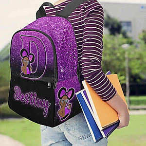 InterestPrint Backpack Little Princess Glitter Purple Laptop Backpack Full Print School Bookbag Shoulder Bag for Travel Daypack