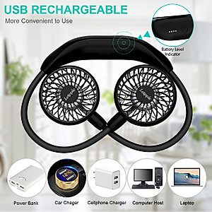 Leipple Neck Fan Portable - 5000 mAh USB Fan Sport Fan with 6 Speeds, Rechargeable Design - Handfree Wearable Personal Neckband Fan can Lasts for 26h for Travel,Office